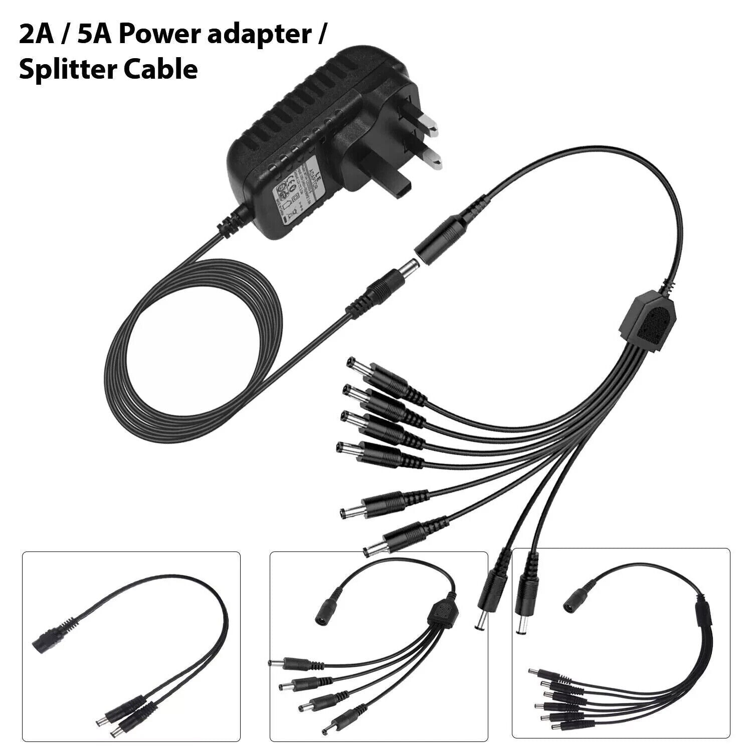 2/4/6/8 Way 12V 2/5A Splitter Cable Power Adapter ~6023 – LEDSone UK Ltd